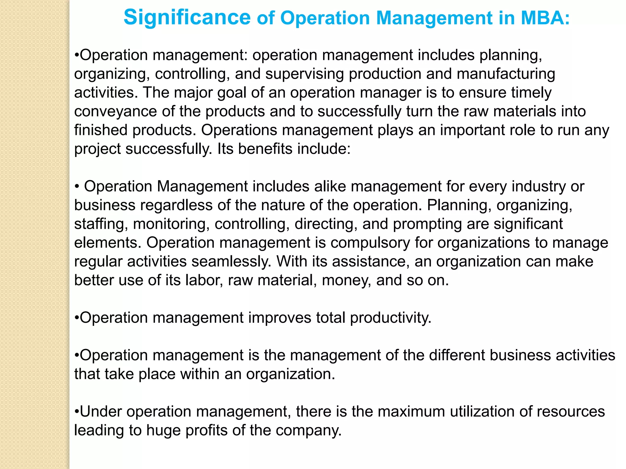 MBA In Operations Management | PPTX