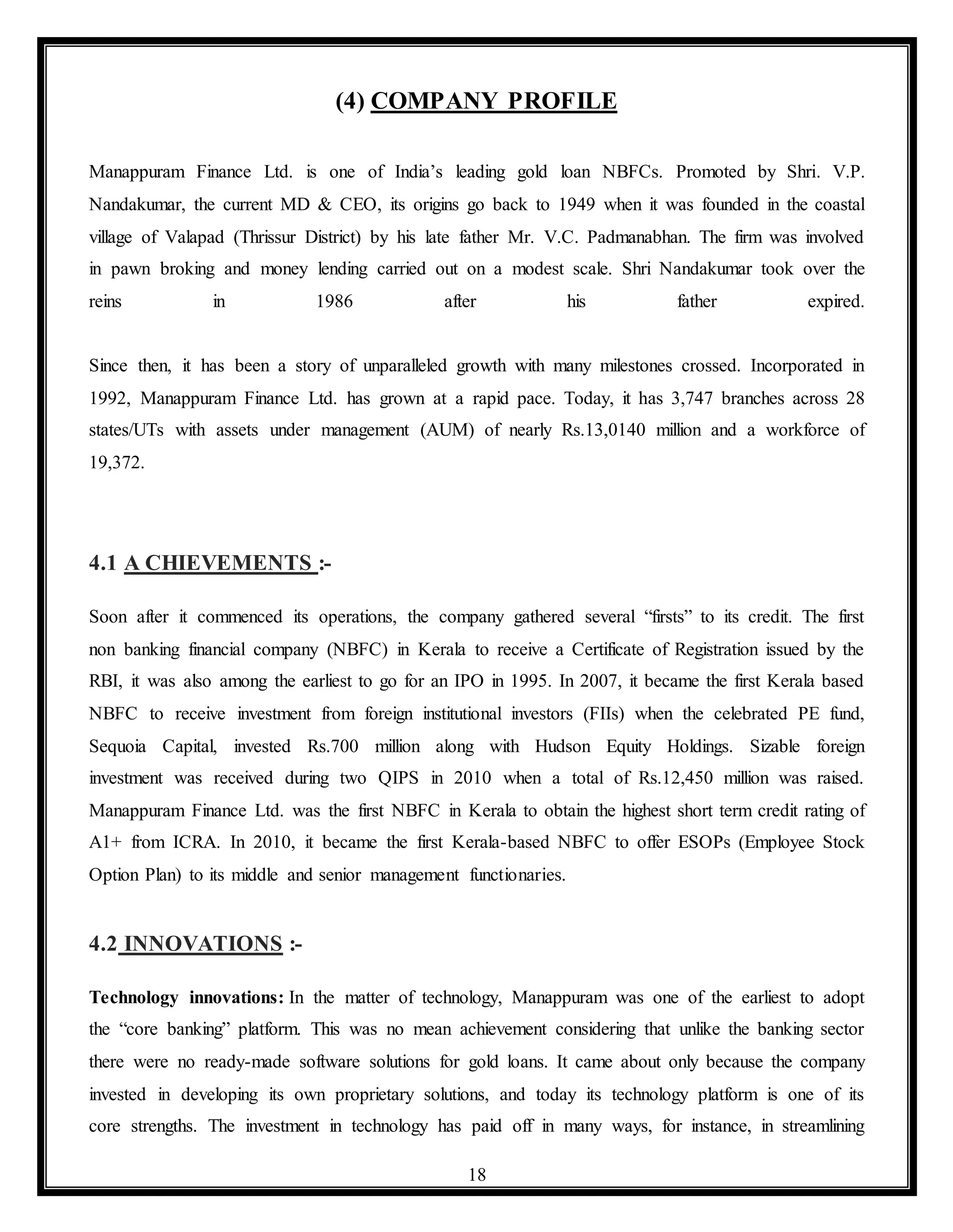 Mba project on manappuram gold loan | DOCX