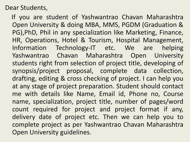 Mba project report of yashwantrao chavan maharashtra open university | PPTX