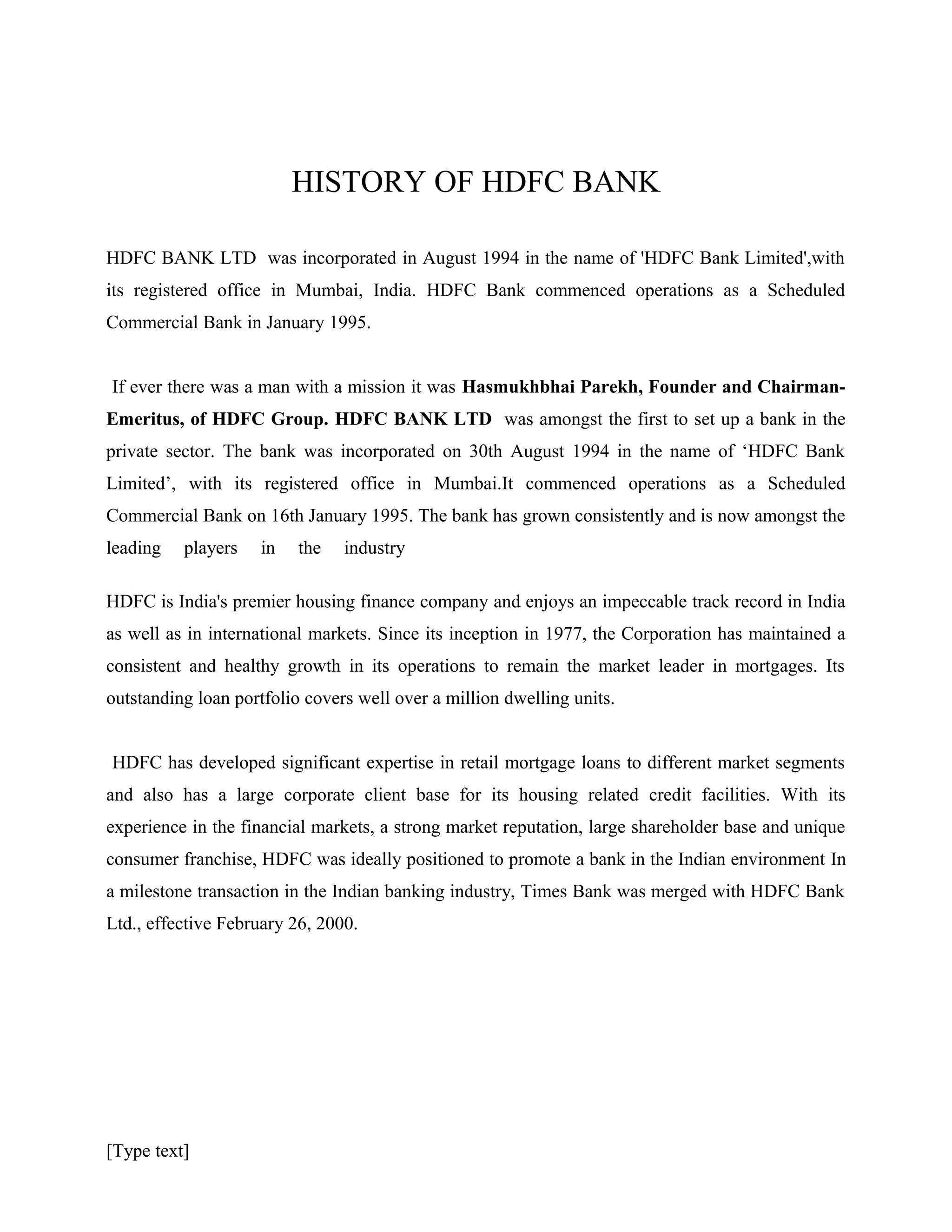 Mba project report_on_hdfc_bank (Final Year Project) | DOC