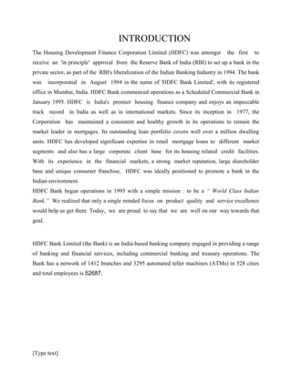 Mba project report_on_hdfc_bank (Final Year Project) | DOC