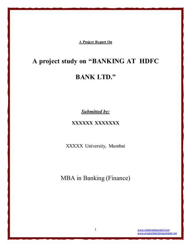 Mba_project_report_on_hdfc_bank.doc | Business Banking & Finance | Business
