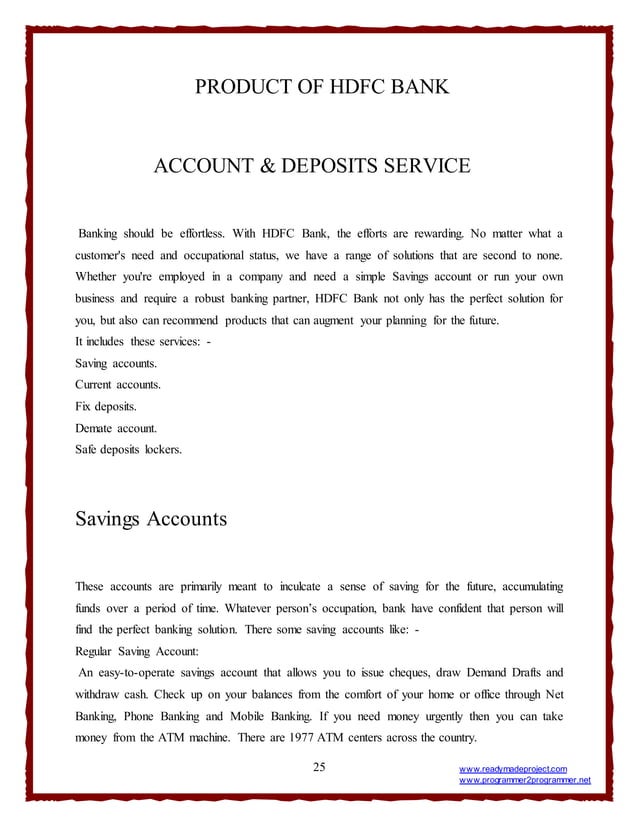 Mba_project_report_on_hdfc_bank.doc | Business Banking & Finance | Business