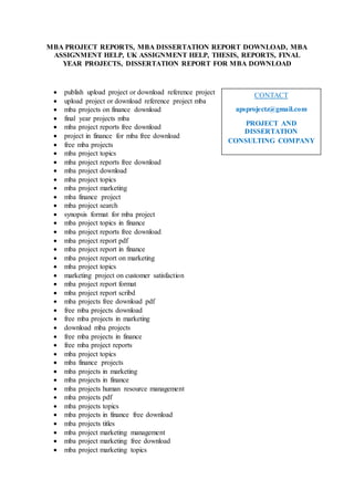 Mba project reports | PDF