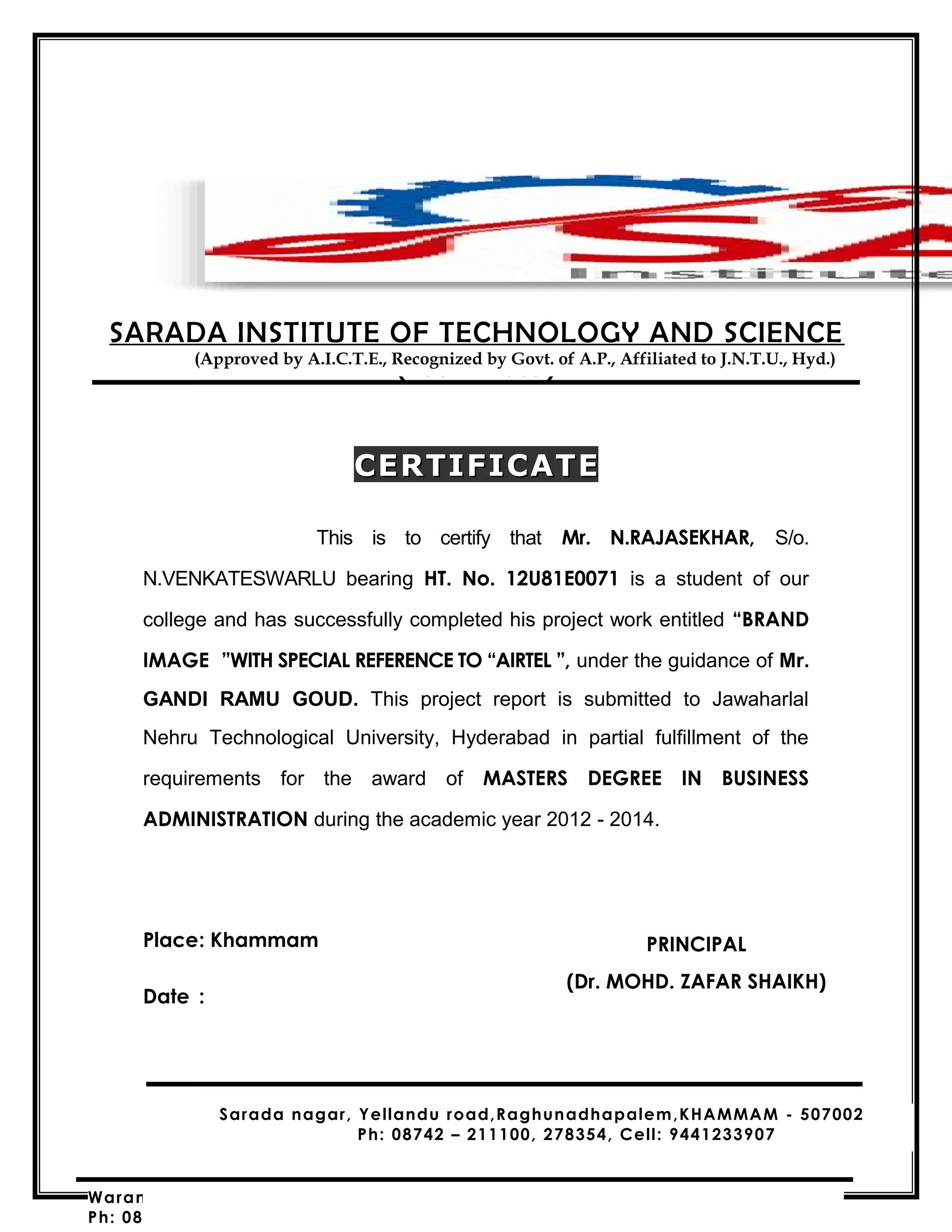 Mba project title pages karunaker | DOC