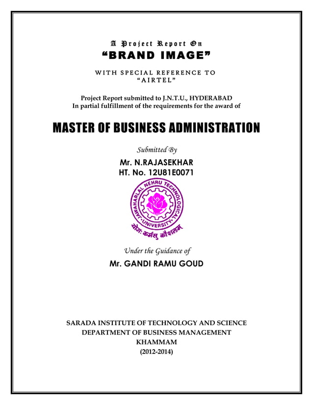 Mba project title pages karunaker | DOC