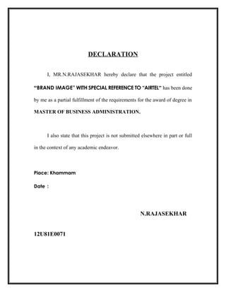 Mba project title pages karunaker | DOC