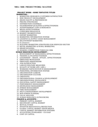 Mba project titles proposed | PDF