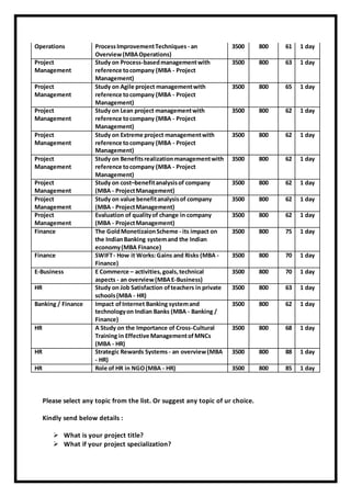 Mba project topics availabl for all specialisations | DOCX