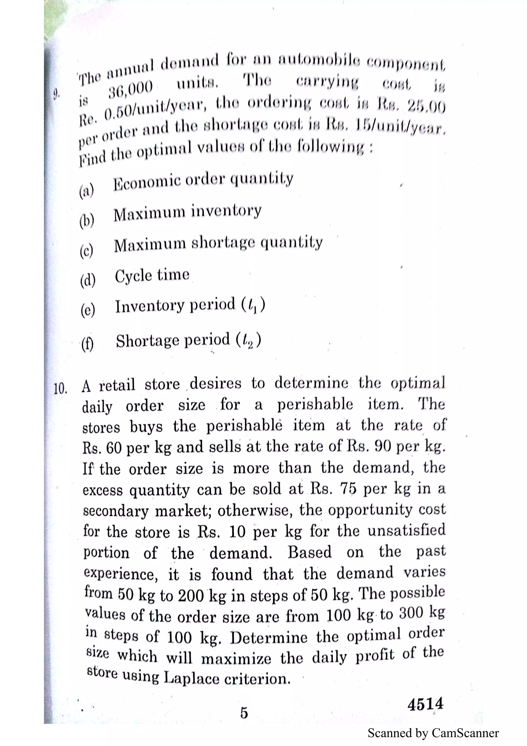 Bharathiar University - MBA Question Paper - Quantitative Techniques ...