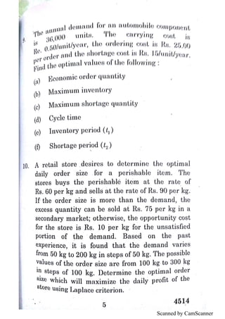 Bharathiar University - MBA Question Paper - Quantitative Techniques ...