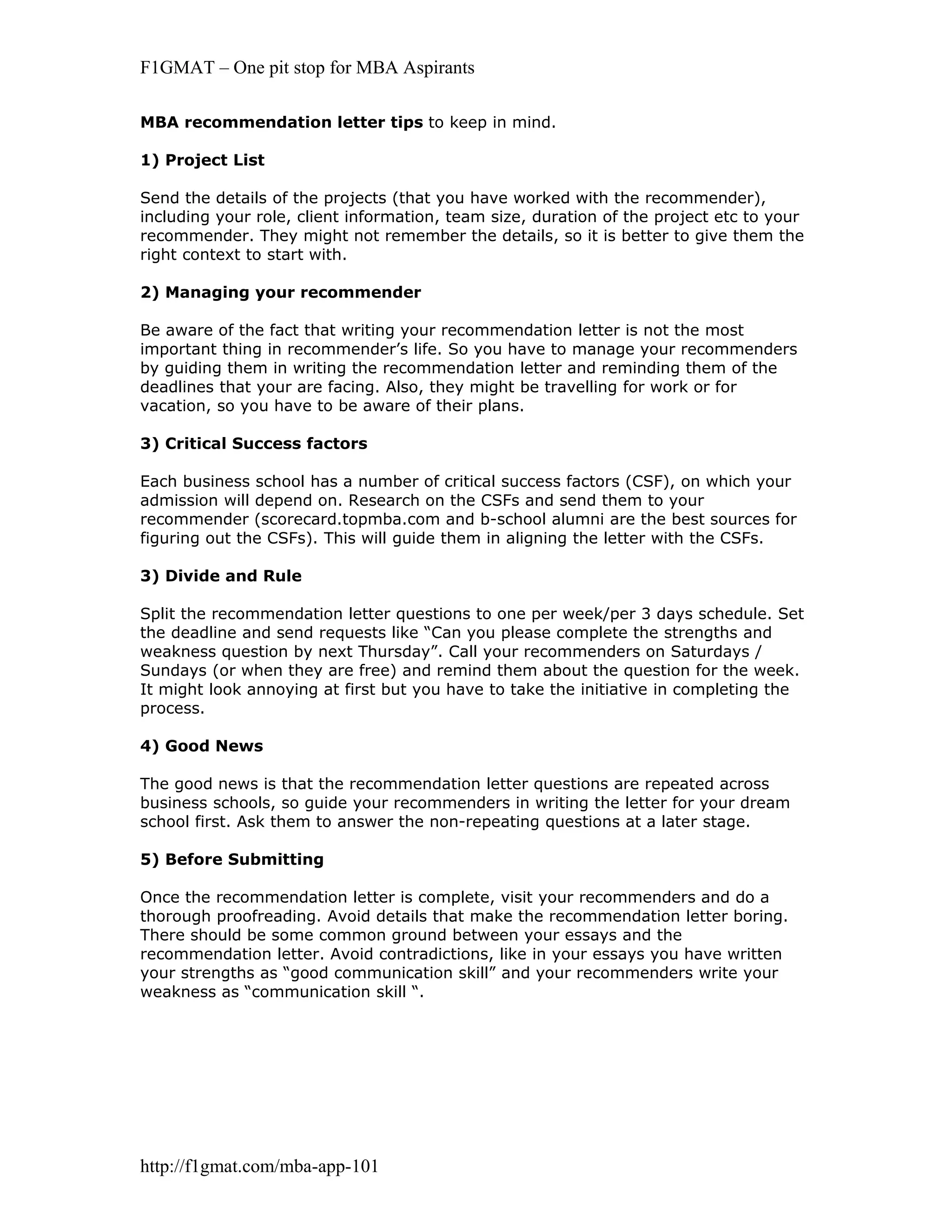 Mba Recommendation Letter Tips | PDF