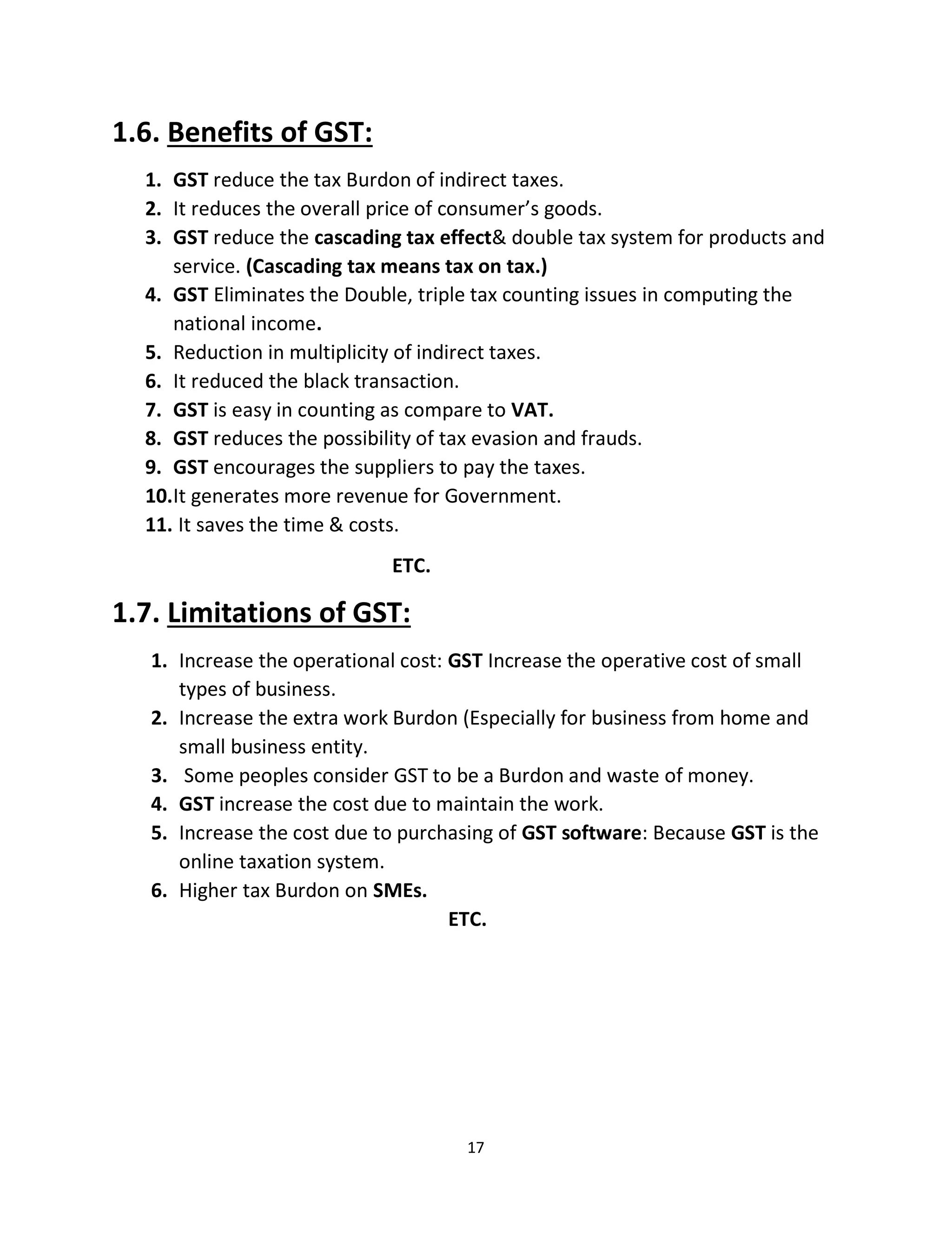 MBA Research Project Report on GST - Title as "Impact of GST on ...