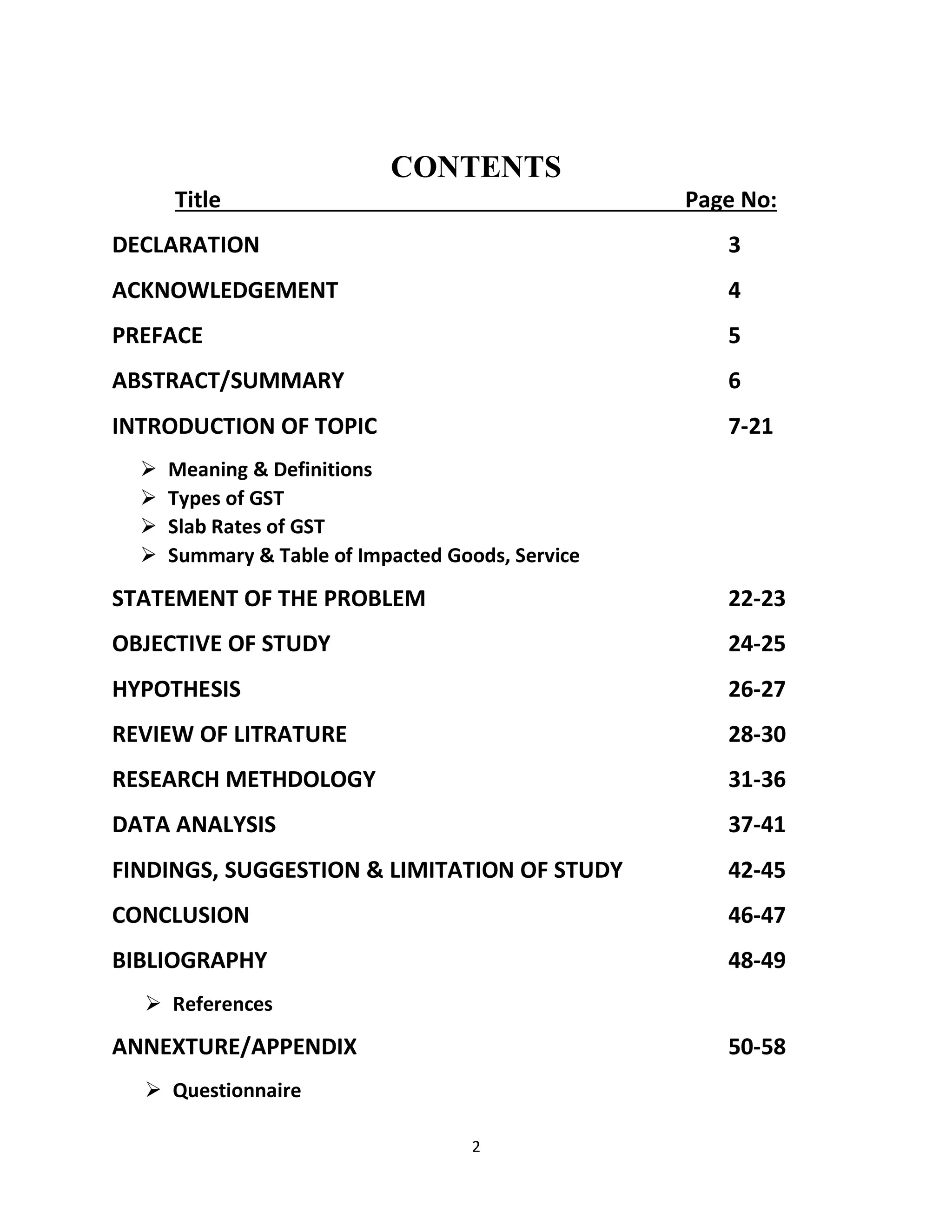 MBA Research Project Report on GST - Title as "Impact of GST on ...