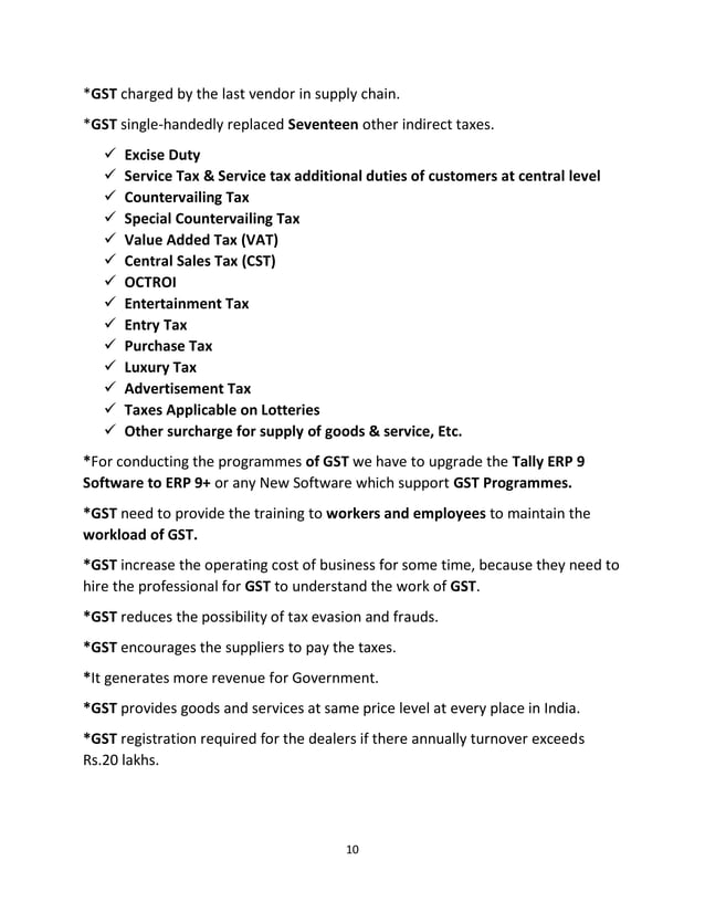 MBA Research Project Report on GST - Title as "Impact of GST on ...