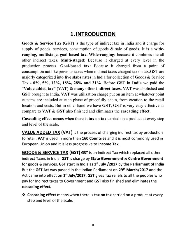MBA Research Project Report on GST - Title as "Impact of GST on ...