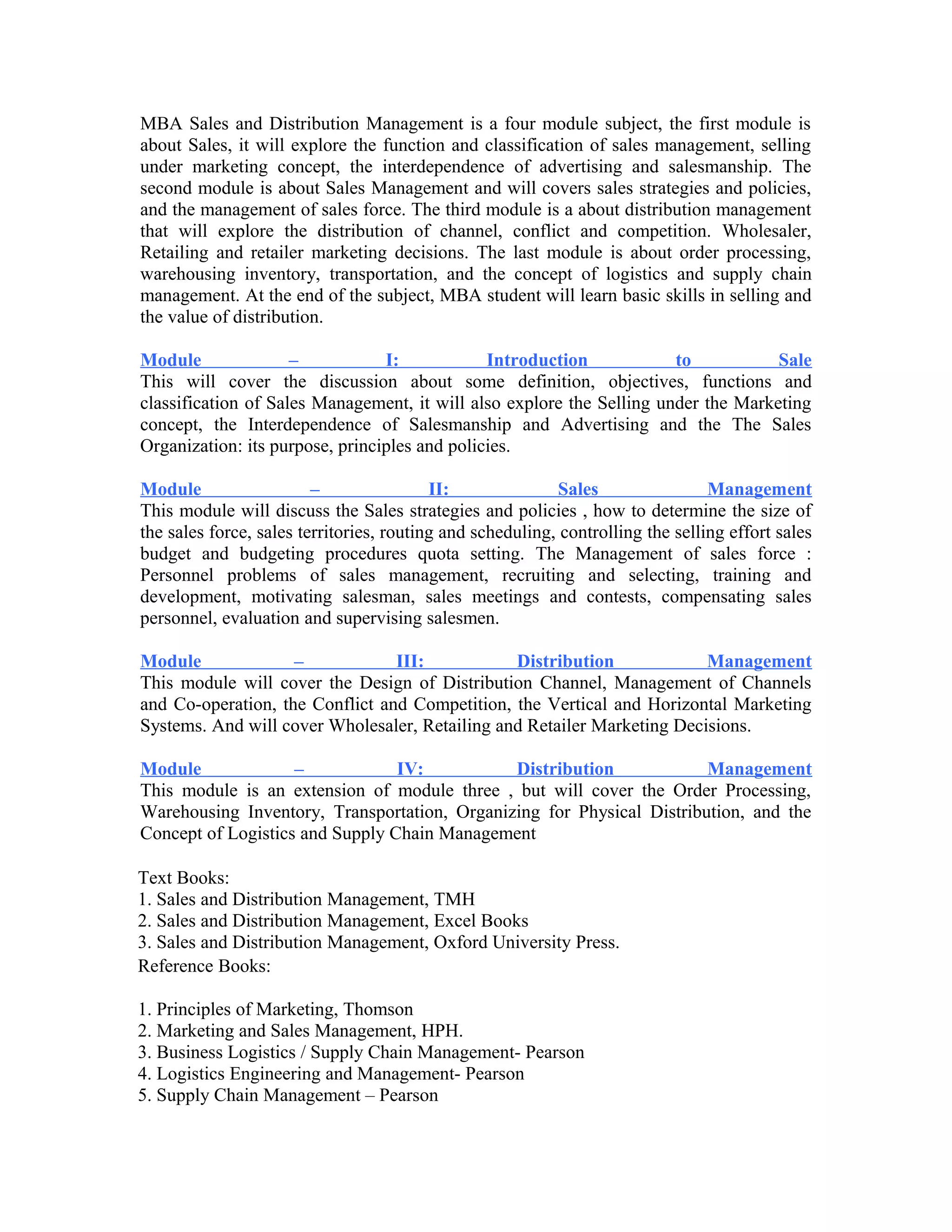 Mba sales and distribution management | DOC