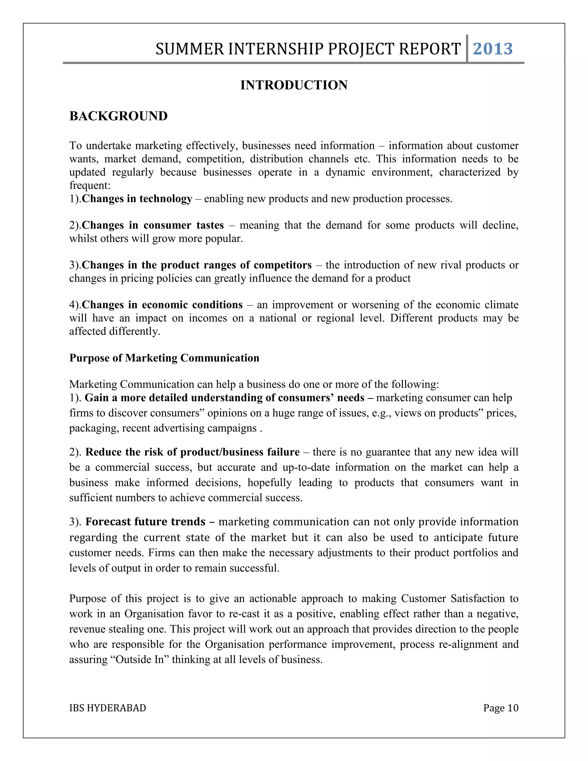 MBA Summer Internship Project Report | PDF