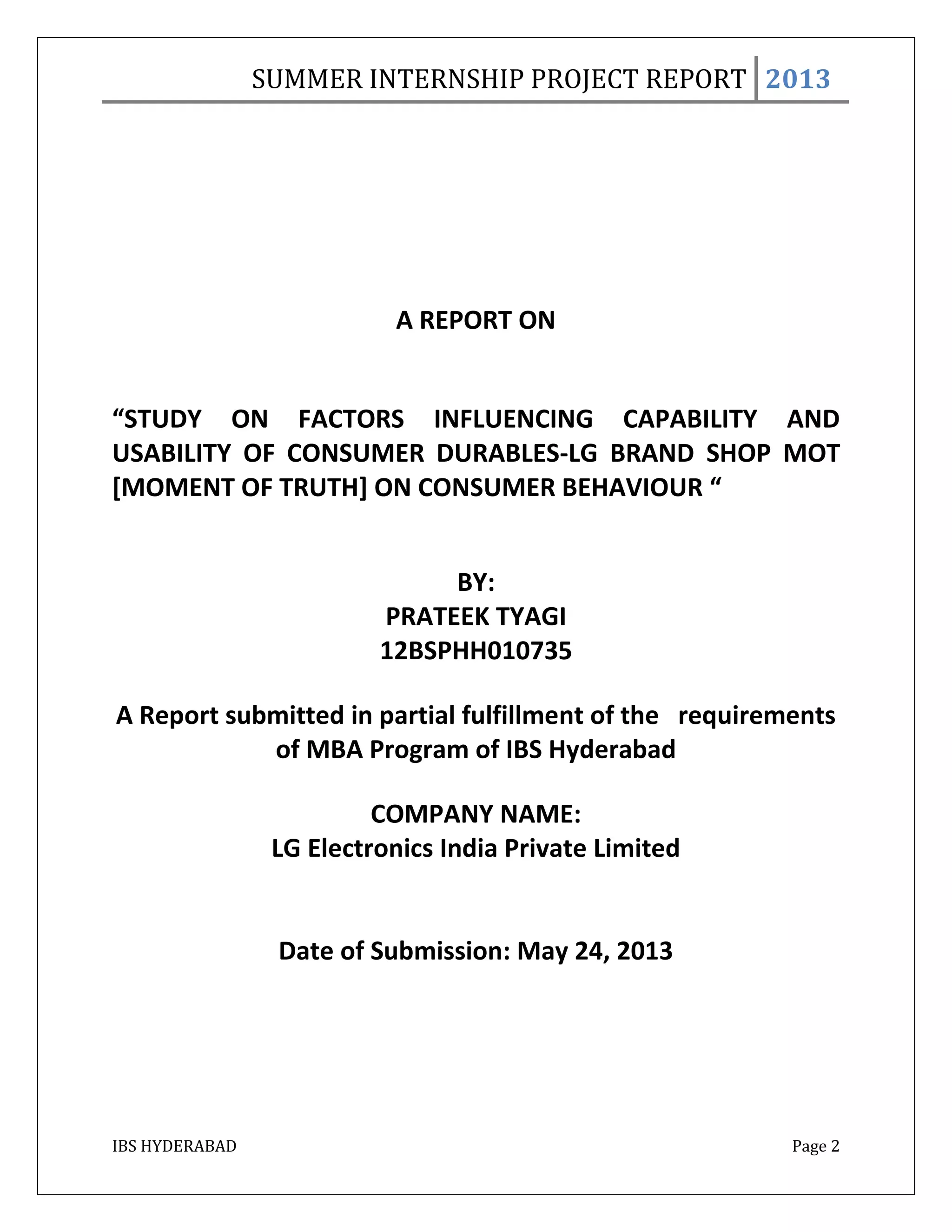 MBA Summer Internship Project Report | PDF