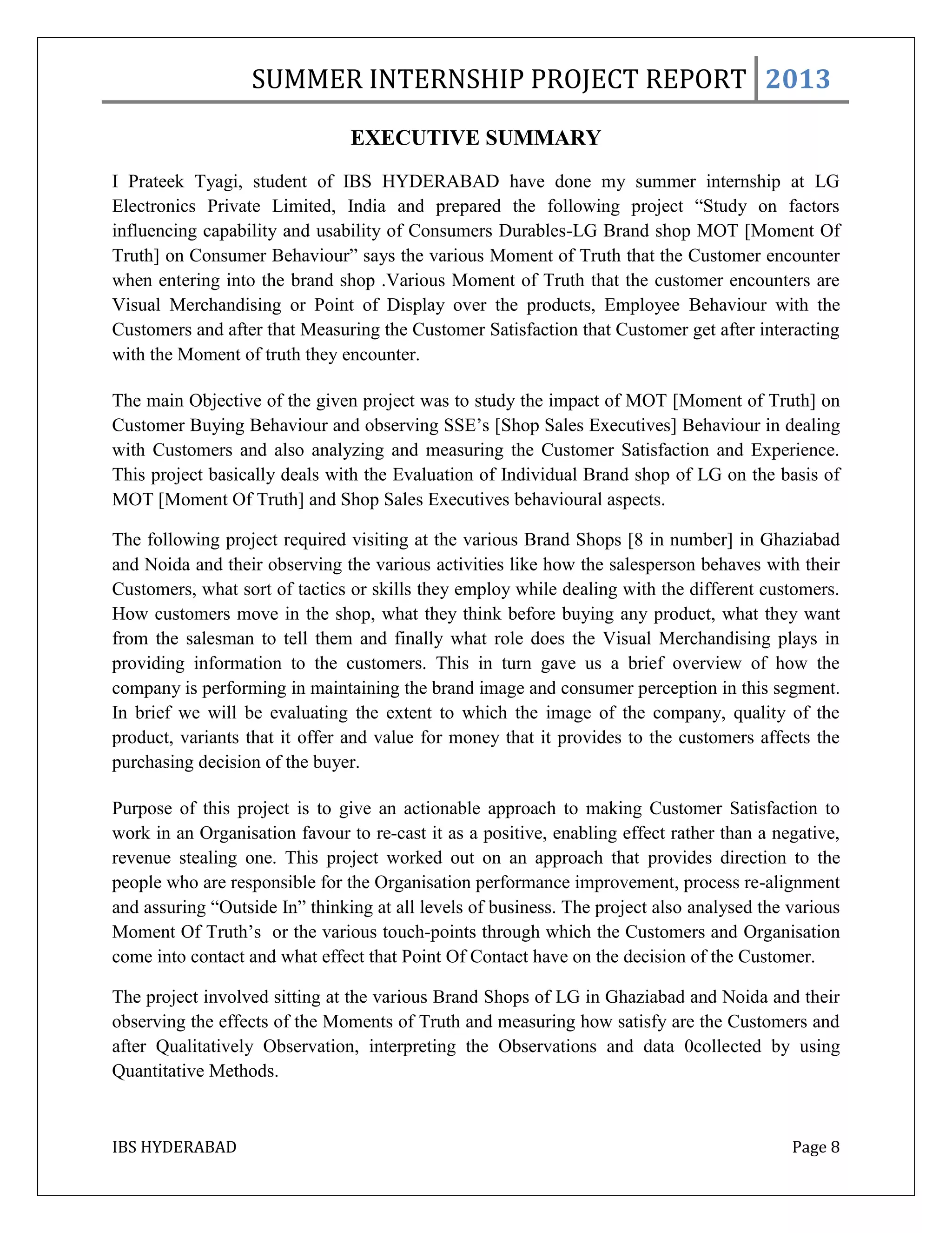 MBA Summer Internship Project Report | PDF