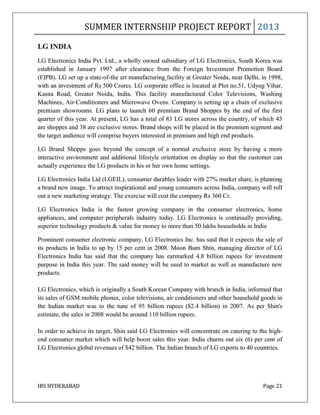 MBA Summer Internship Project Report | PDF | Marketing and Advertising ...