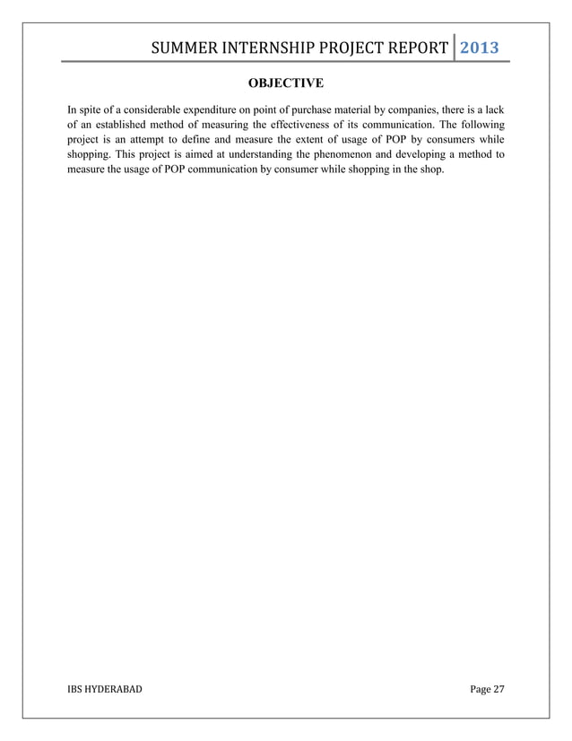 MBA Summer Internship Project Report | PDF | Marketing and Advertising ...