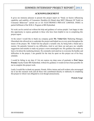 MBA Summer Internship Project Report | PDF