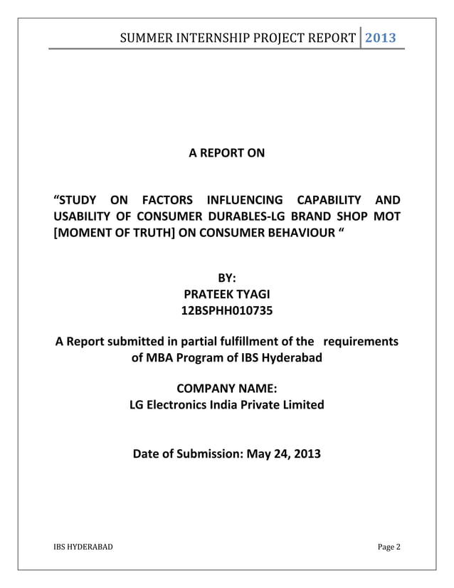 MBA Summer Internship Project Report PDF MBA Summer Internship Project Report PDF