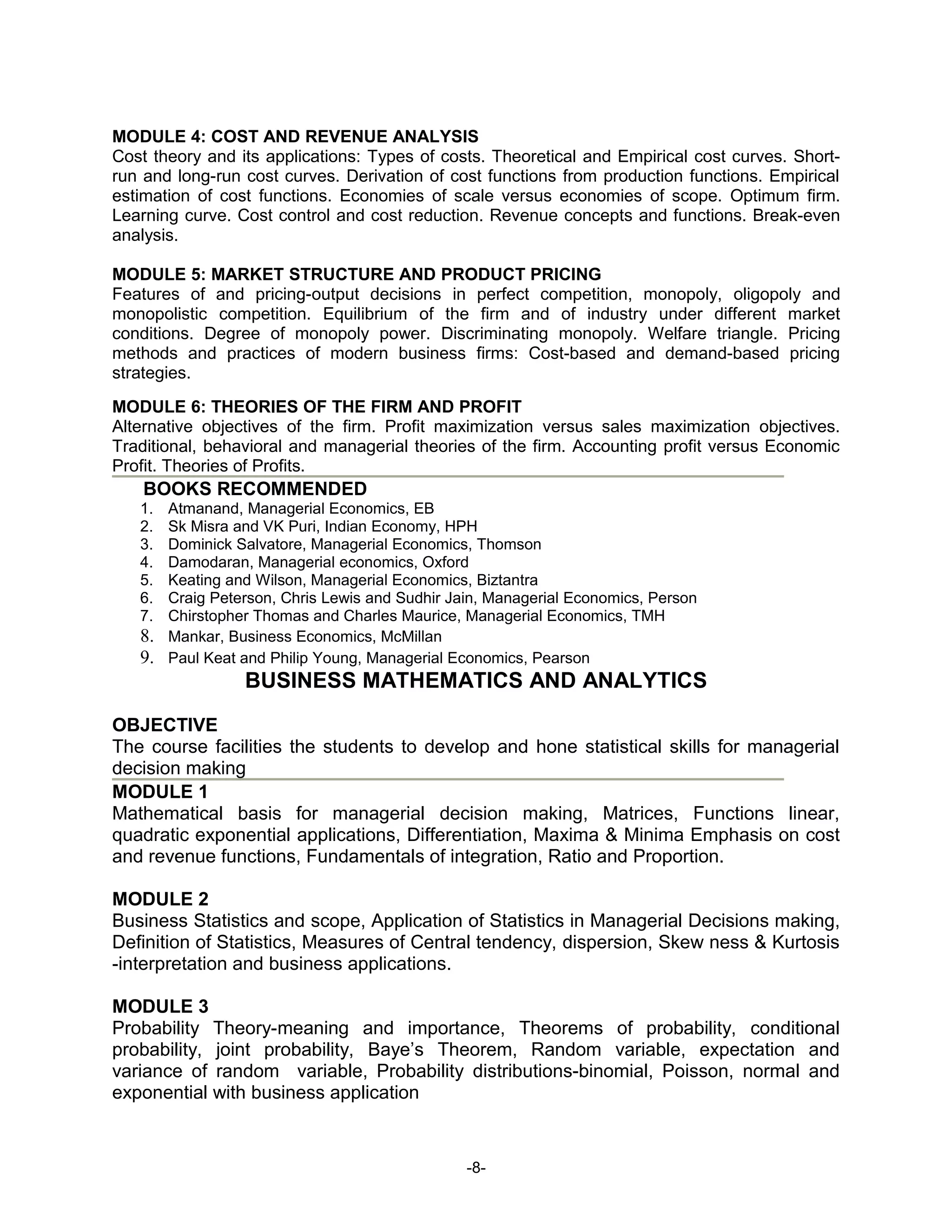 MBA Program (Bangalore University) syllabus course | PDF