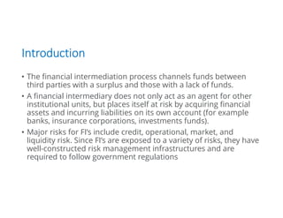Risk of Financial Inter-Mediation. Major risks for FI’s include credit ...