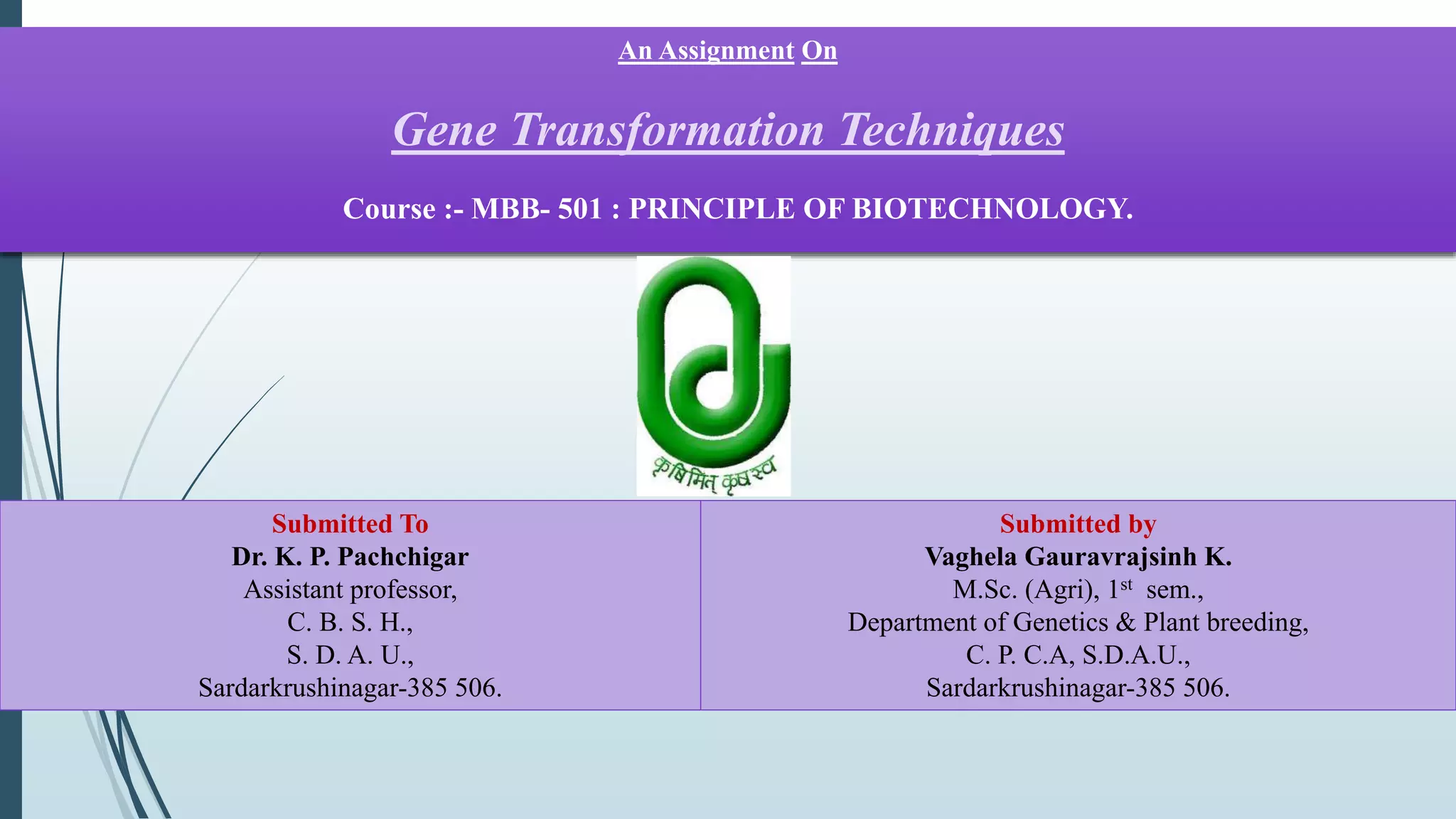 Gene Transformation Techniques | PPTX