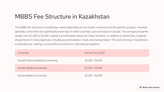 MBBS in Kazakhstan for Indian Students: Fee Structure and Scholarships | PPT