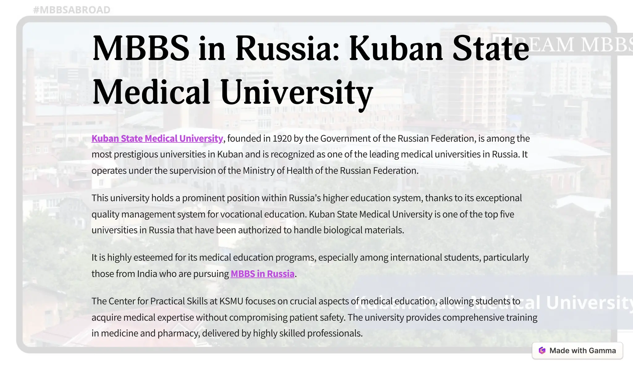 MBBS in Russia at Kuban State Medical University | PDF