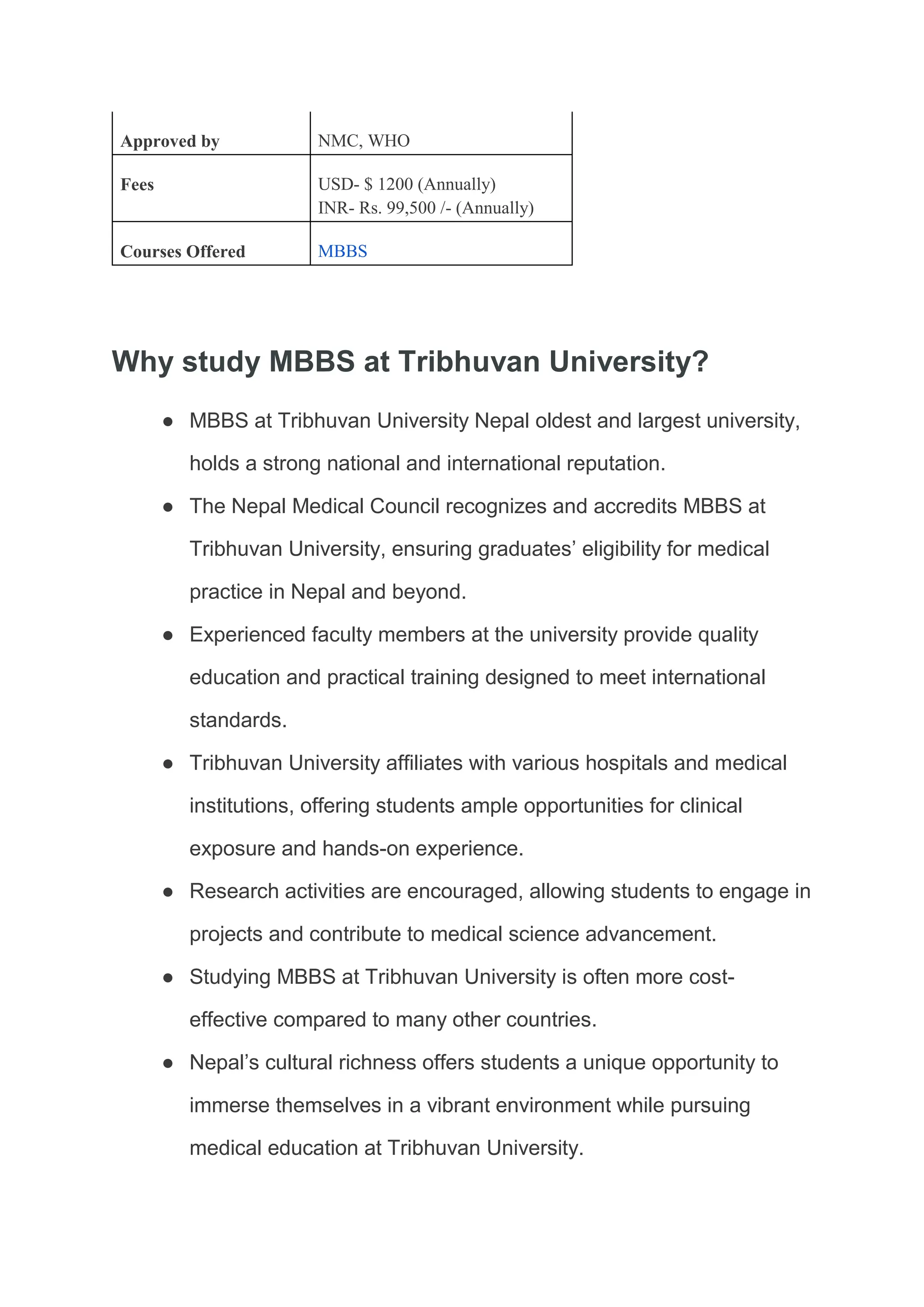 MBBS at Tribhuvan University Nepal 2024-25: Admission, Courses, Fees, Eligibility, Ranking etc ...