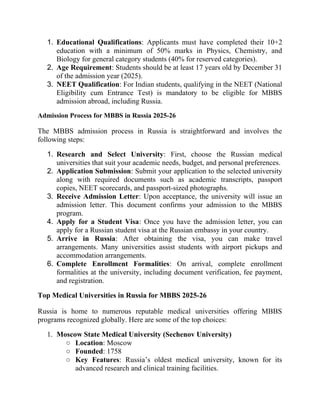MBBS in Russia for 2025-26 Academic Year .docx | Free Download