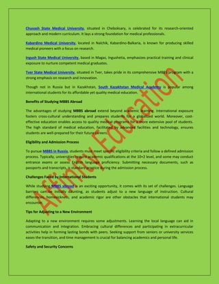 MBBS in Russia: A Pathway to Global Medical Education | PDF