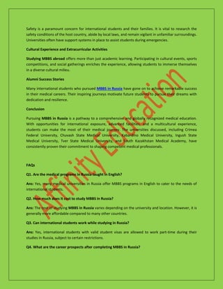 MBBS in Russia: A Pathway to Global Medical Education | PDF