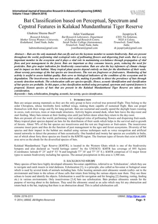 Bat Classification based on Perceptual, Spectrum and Cepstral Features in Kalakad Mundanthurai ...