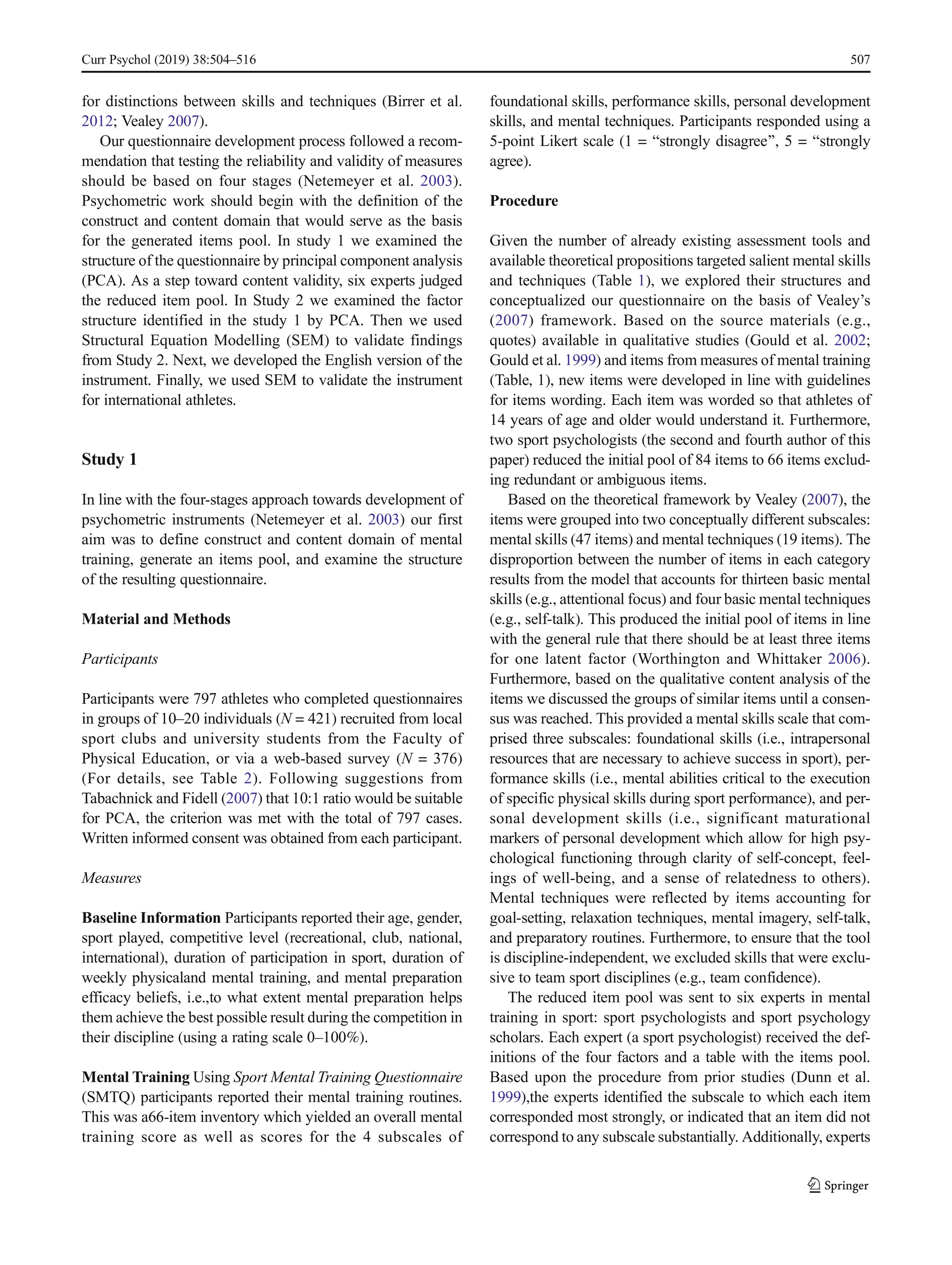 The Sport Mental Training Questionnaire: Development and Validation | PDF