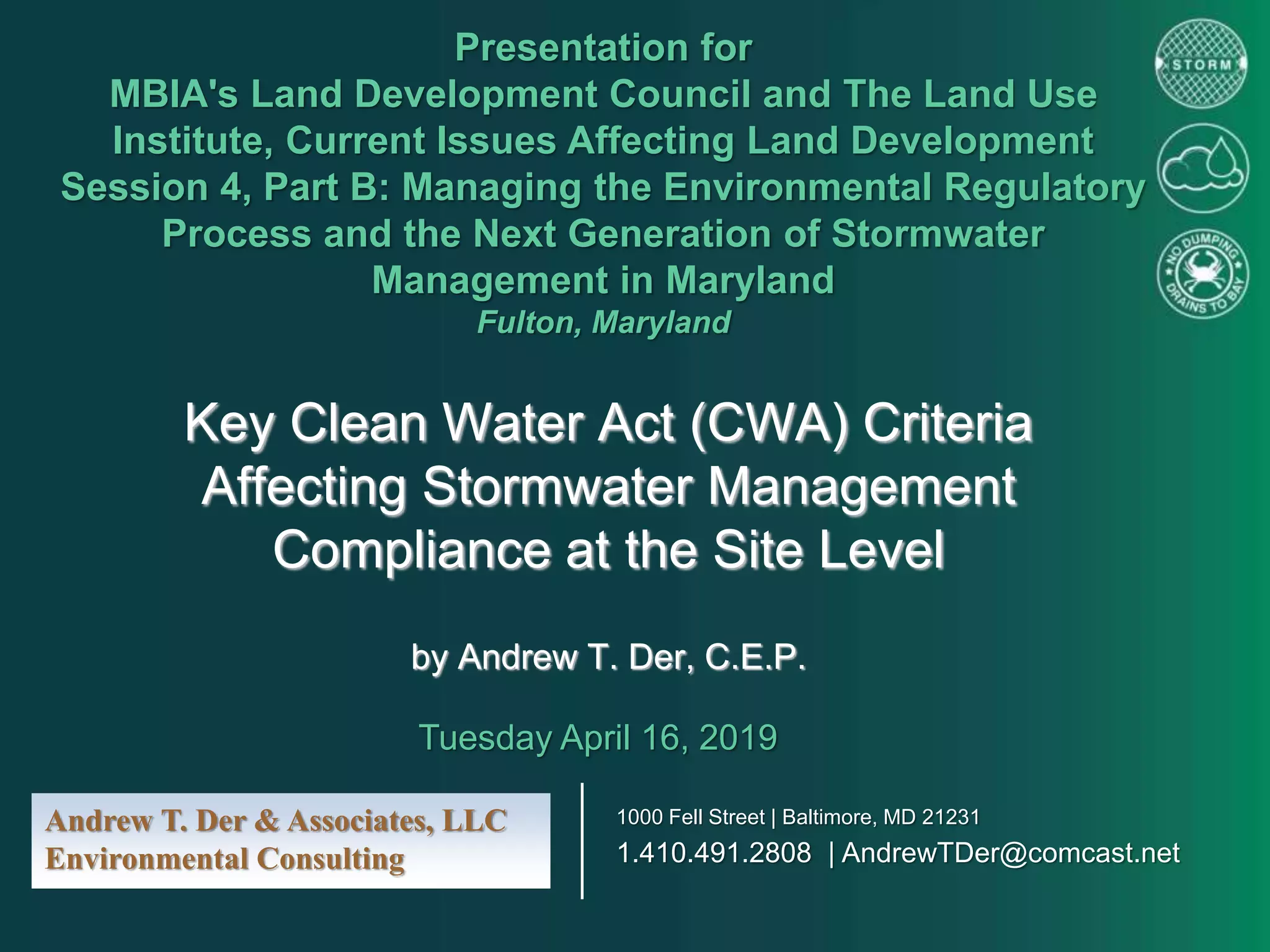 Key Clean Water Act Criteria Affecting Stormwater Management at the ...