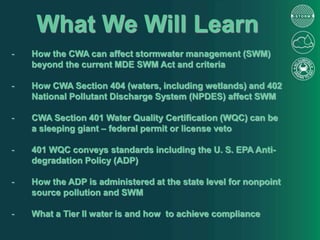 Key Clean Water Act Criteria Affecting Stormwater Management at the ...