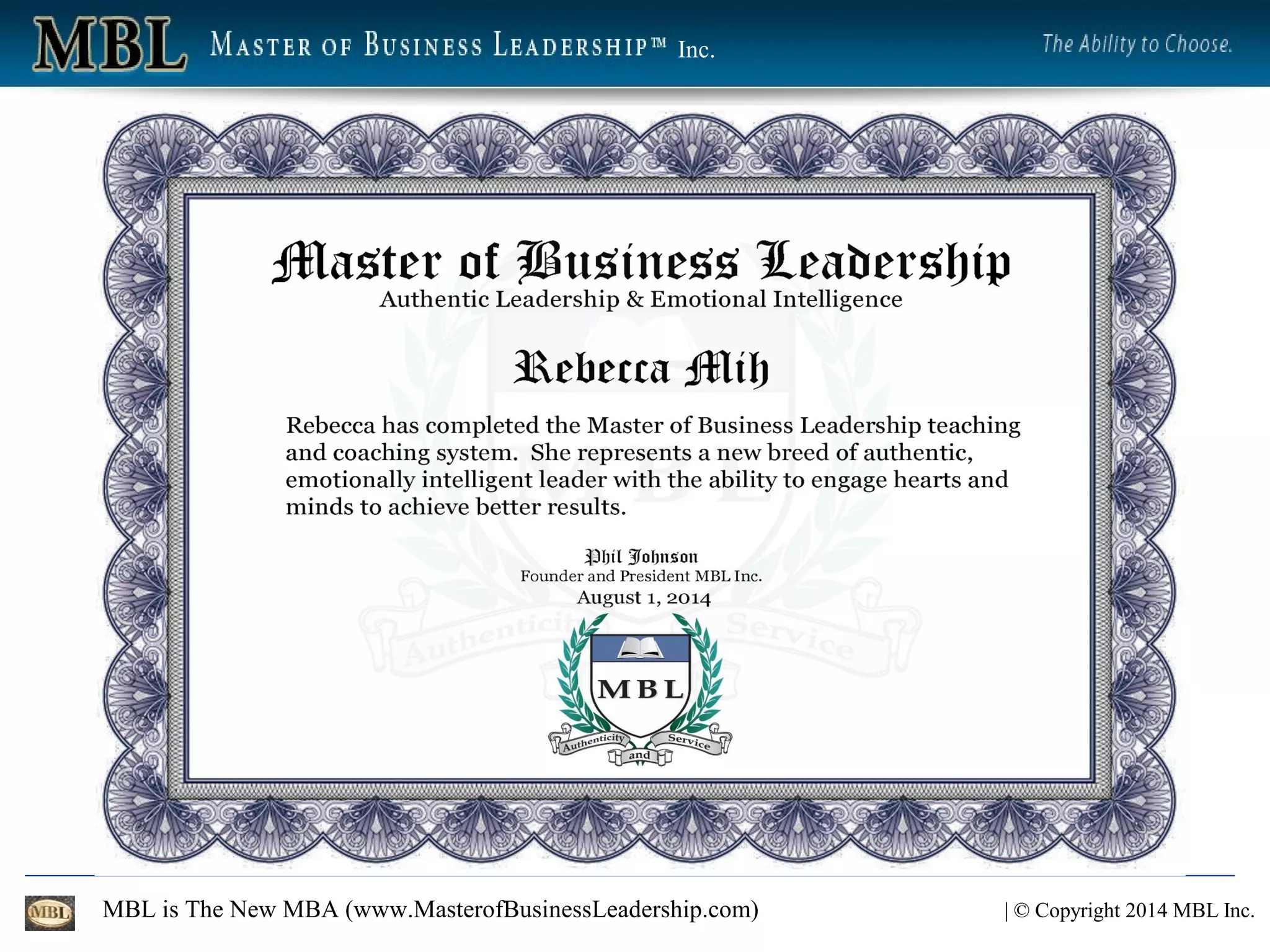Master of Business Leadership Certificate | PPT