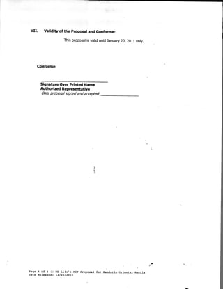 Mb life's mcp proposal for mandarin oriental manila | PDF