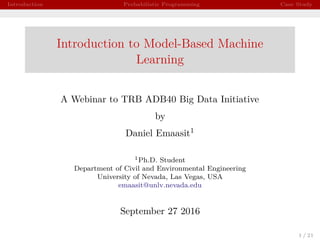 Introduction to Model-Based Machine Learning for Transportation | PPT