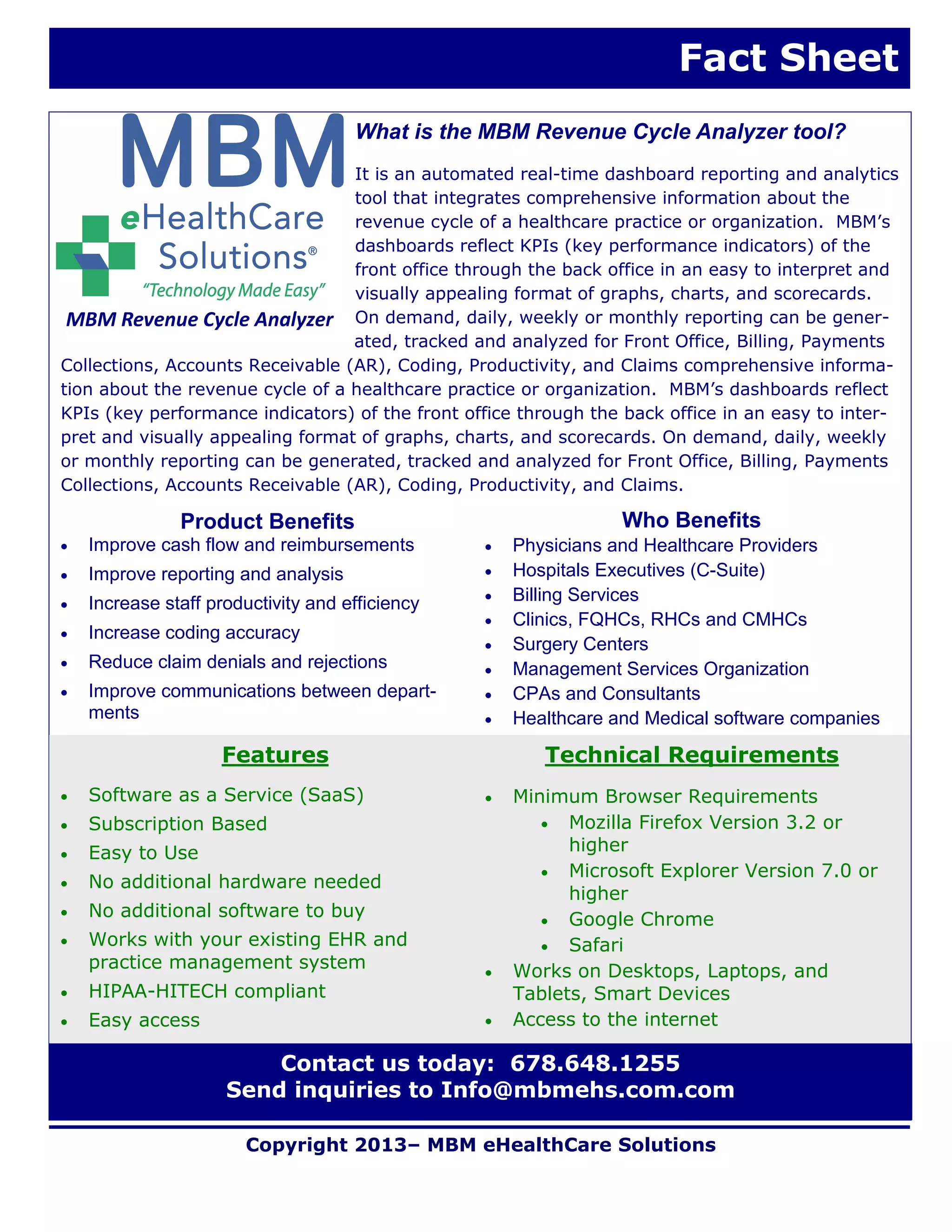 MBM's Revenue Cycle Analyzer Tool | PDF