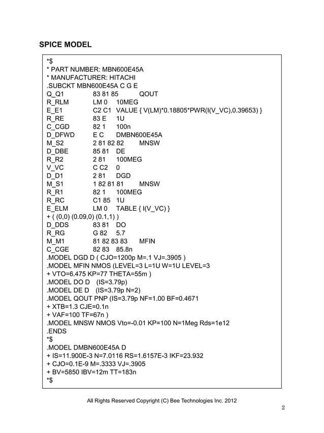 MBN600E45A LTspice Model (Free SPICE Model) | PDF