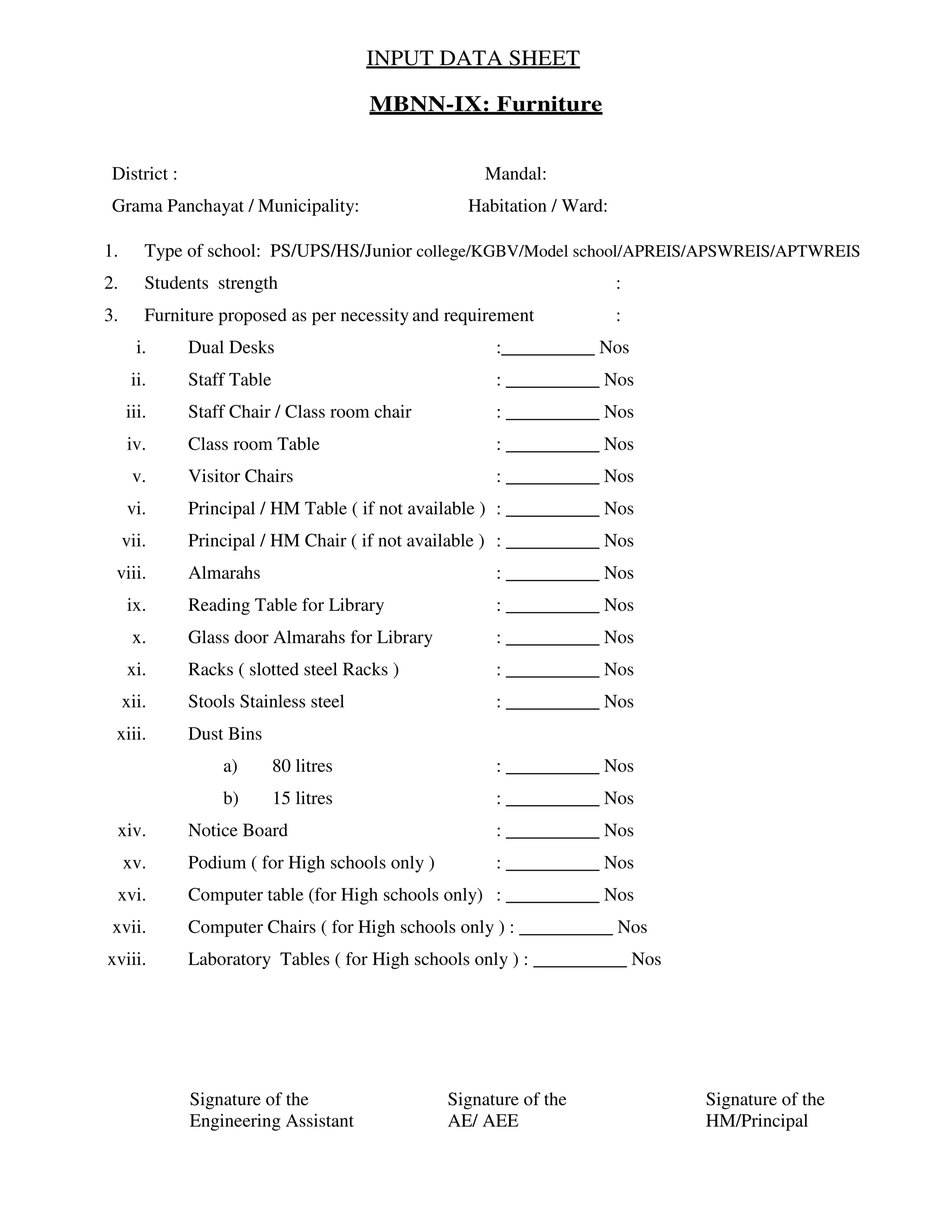 Mbnn input data sheets | PDF