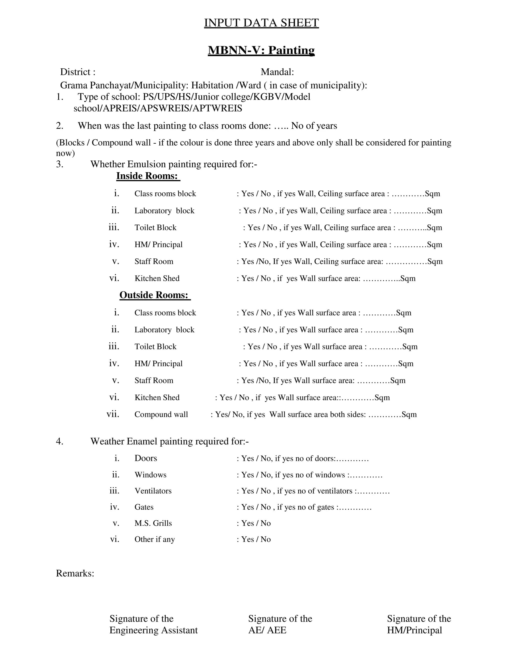 Mbnn input data sheets | PDF