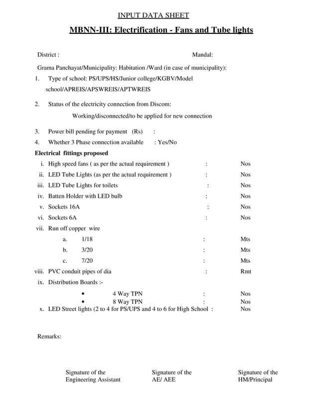 Mbnn input data sheets | PDF