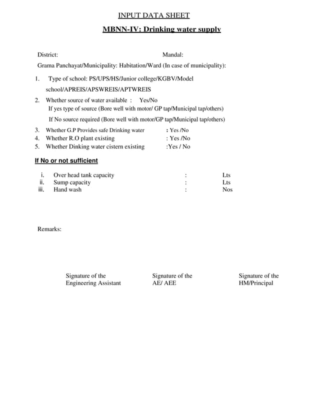 Mbnn input data sheets | PDF
